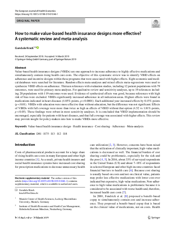 (PDF) How to make value-based health insurance designs more effective ...