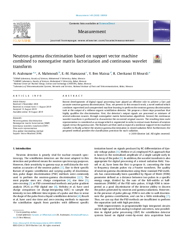 (PDF) Neutron-Gamma Discrimination via SVM Approach