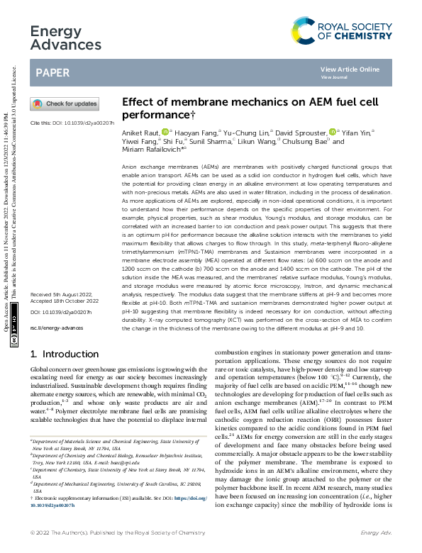 (PDF) Effect of membrane mechanics on AEM fuel cell performance