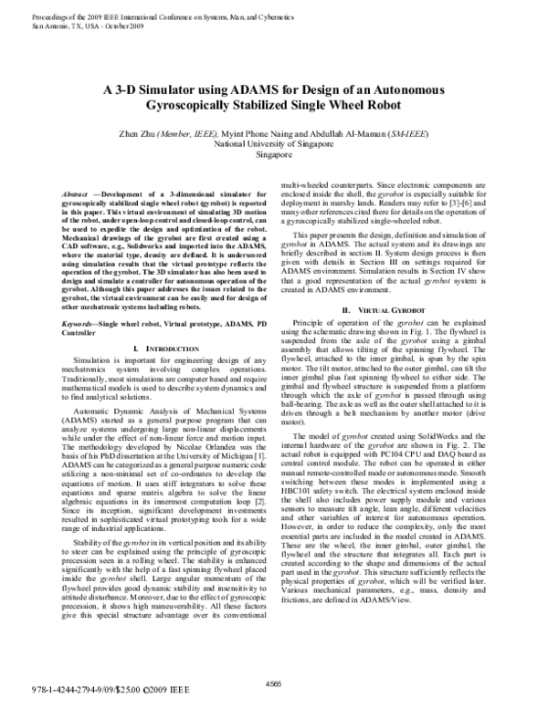(PDF) A 3-D simulator using ADAMS for design of an autonomous gyroscopically stabilized single ...