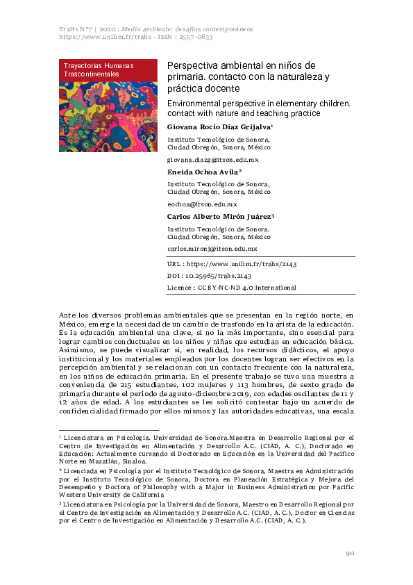 (PDF) Perspectiva ambiental en niños de primaria. contacto con la naturaleza y práctica docente ...