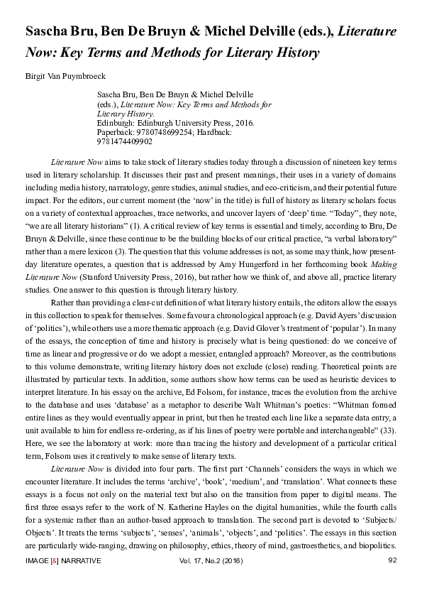 (PDF) Sascha Bru, Ben De Bruyn & Michel Delville (eds.), Literature Now ...