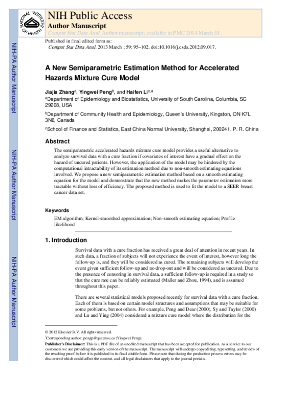 (PDF) A new semiparametric estimation method for accelerated hazards mixture cure model