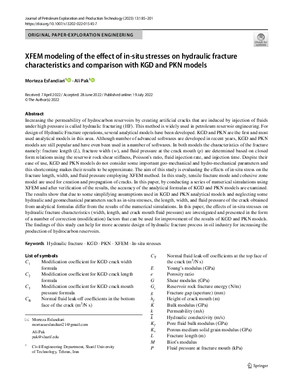 (PDF) XFEM modeling of the effect of in-situ stresses on hydraulic fracture characteristics and ...