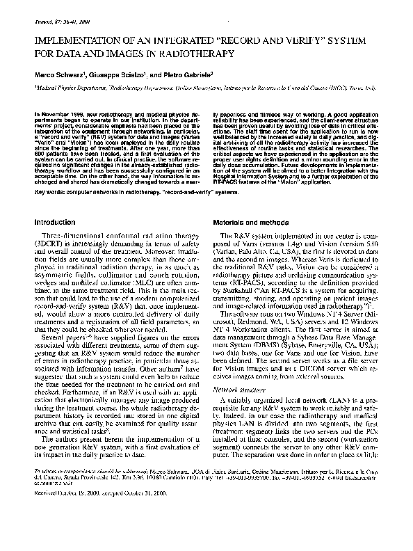 (PDF) Implementation of an Integrated “Record and Verify” System for ...