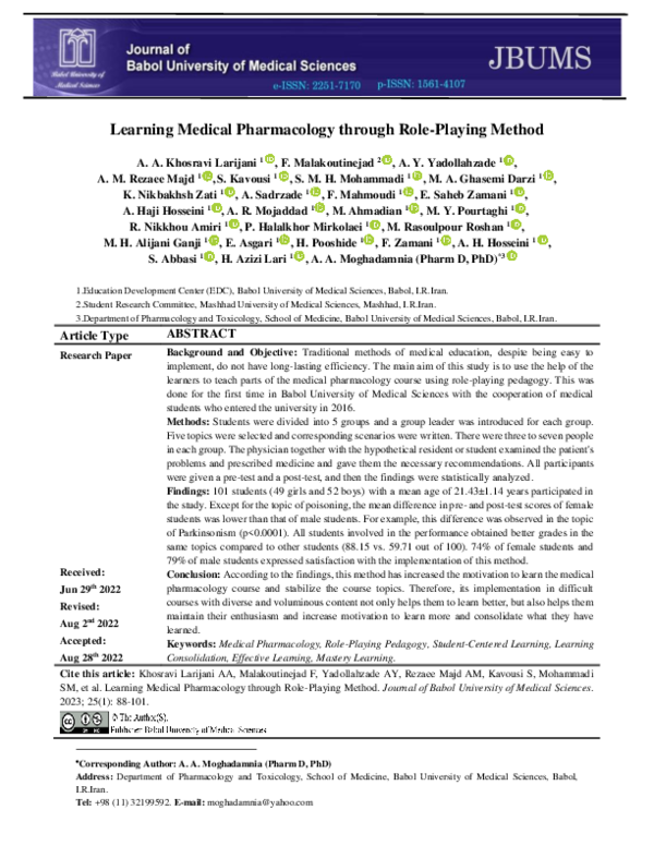 (PDF) Learning Medical Pharmacology through Role-Playing Method