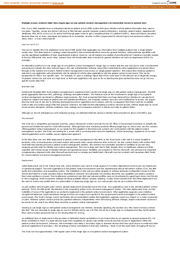 (PDF) Single sign-on:multiple access, minimal risks