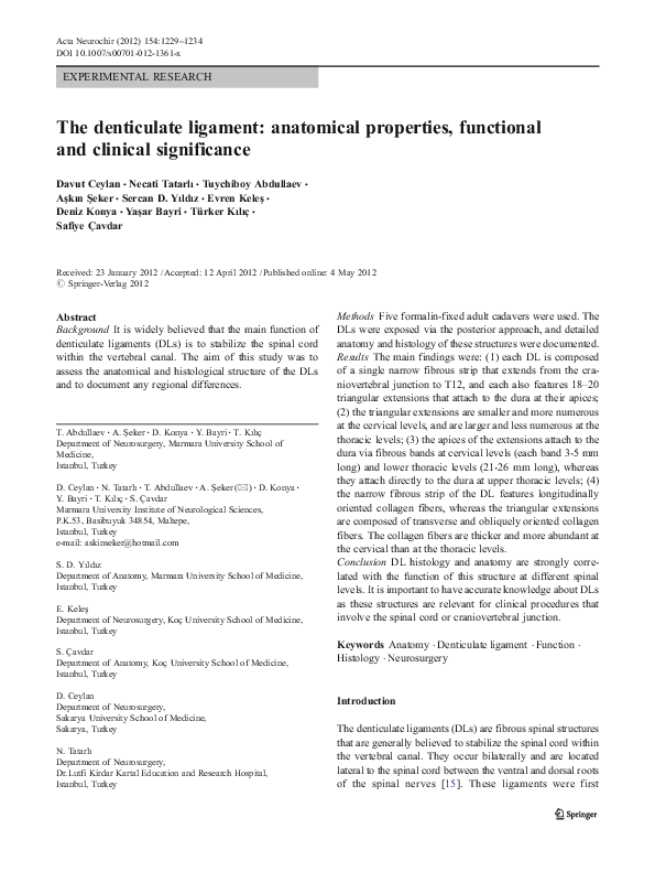 (PDF) The denticulate ligament: anatomical properties, functional and ...