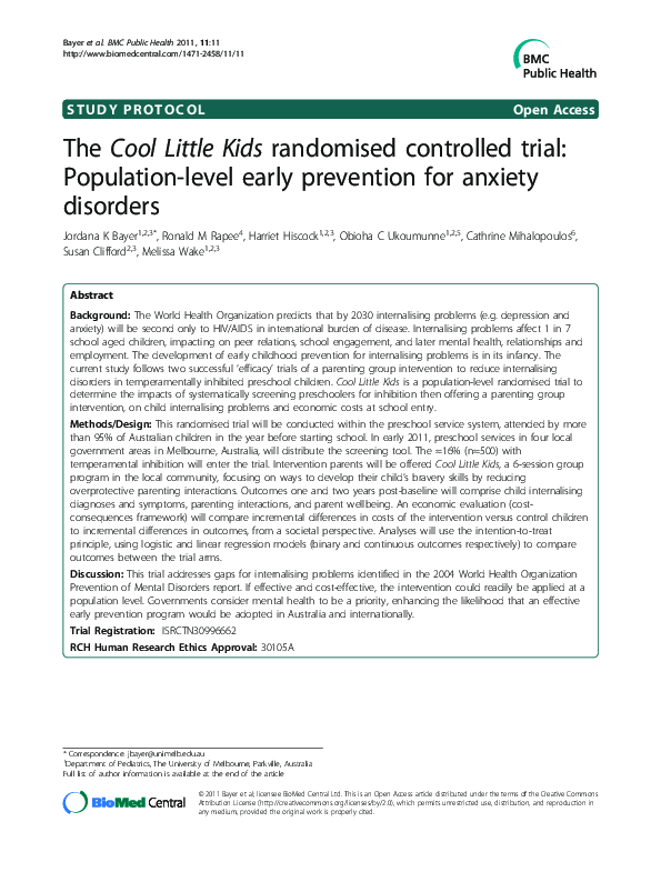 (PDF) The Cool Little Kids randomised controlled trial: Population ...