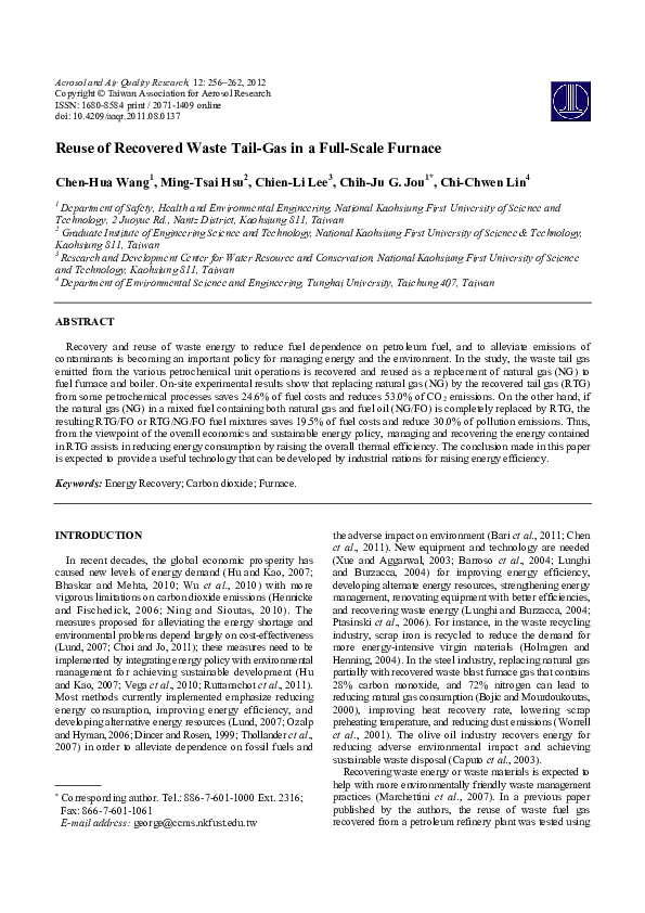 (PDF) Reuse of Recovered Waste Tail-Gas in a Full-Scale Furnace