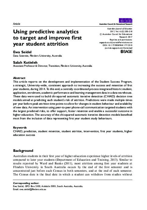 (PDF) Using predictive analytics to target and improve first year student attrition