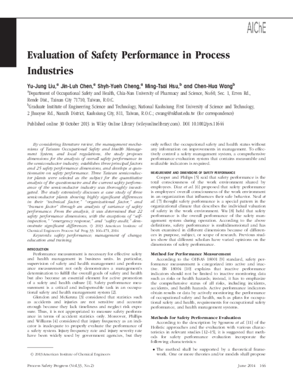 (PDF) Evaluation of safety performance in process industries