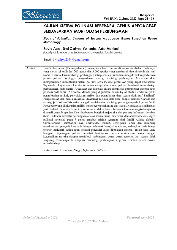 (PDF) Kajian Sistem Polinasi Beberapa Genus Arecaceae Berdasarkan ...