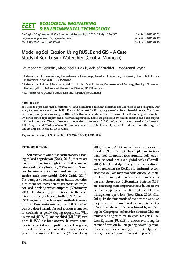(PDF) Modeling Soil Erosion Using RUSLE and GIS – A Case Study of Korifla Sub-Watershed (Central ...