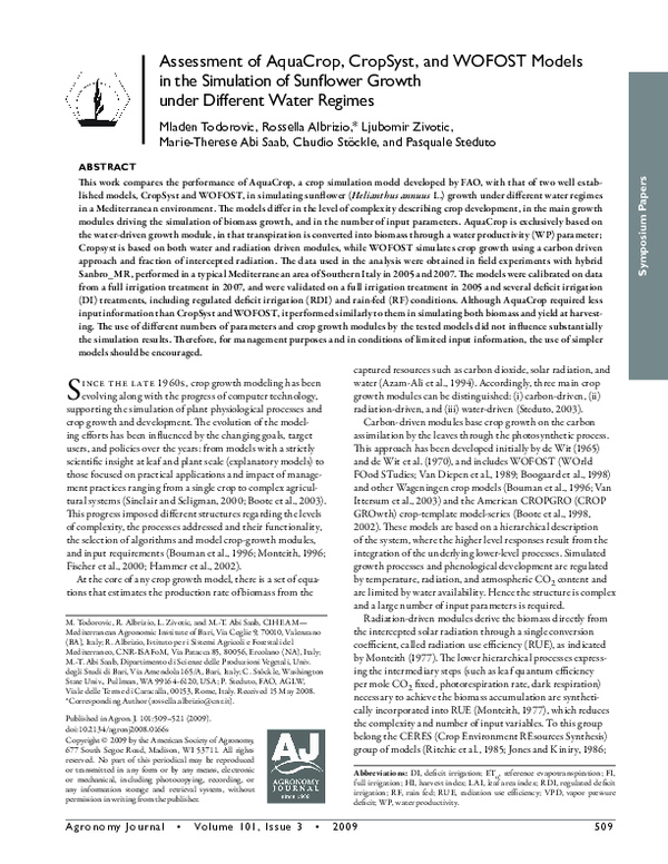 (PDF) Assessment of AquaCrop, CropSyst, and WOFOST Models in the ...