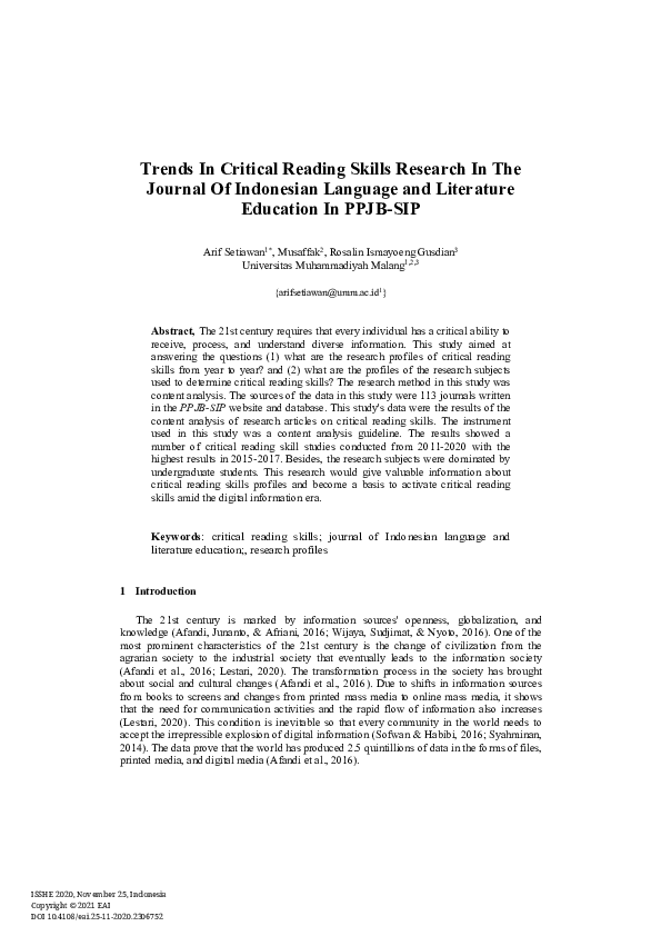 (PDF) Trends In Critical Reading Skills Research In The Journal Of ...