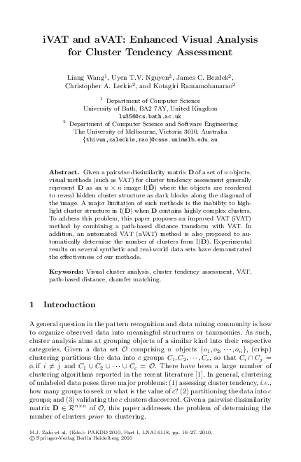 (PDF) iVAT and aVAT: Enhanced Visual Analysis for Cluster Tendency ...