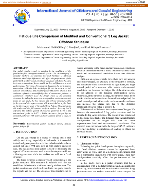 (PDF) Fatigue Life Comparison of Modified and Conventional 3 Leg Jacket ...