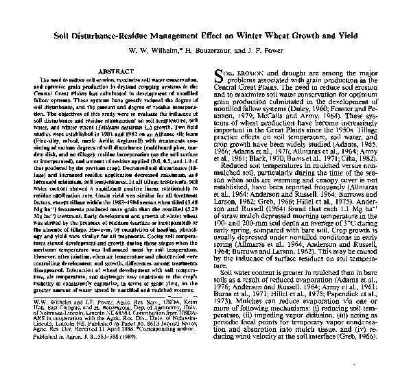 (PDF) Soil Disturbance‐Residue Management Effect on Winter Wheat Growth ...