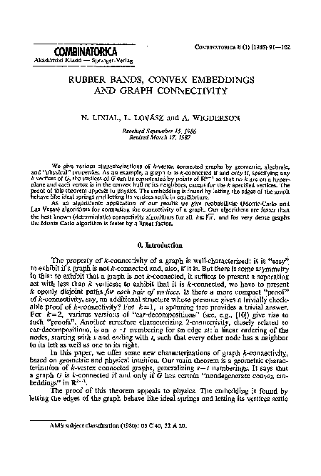 (PDF) Rubber bands, convex embeddings and graph connectivity