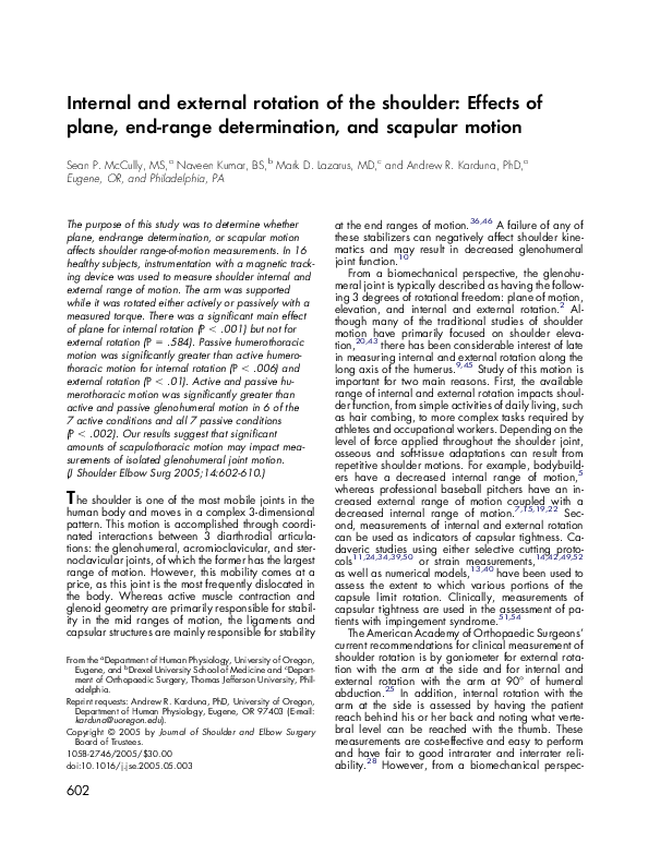(PDF) Internal and external rotation of the shoulder: Effects of plane ...