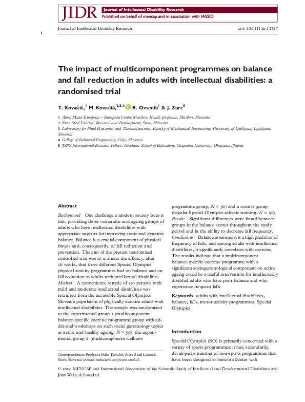(PDF) The impact of multicomponent programmes on balance and fall reduction in adults with ...