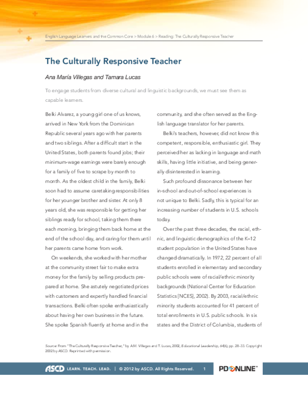 (PDF) The Culturally Responsive Teacher