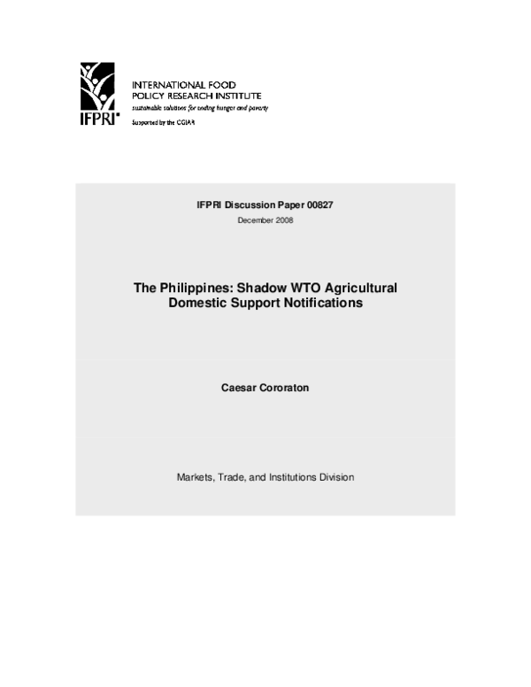 (PDF) The Philippines: Shadow WTO Agricultural Domestic Support ...