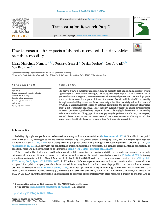 (PDF) How to measure the impacts of shared automated electric vehicles ...