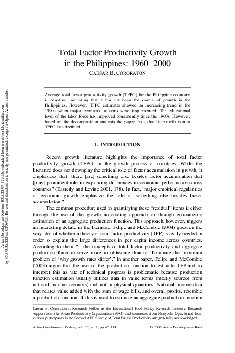 (PDF) Total Factor Productivity Growth in the Philippines: 1960−2000