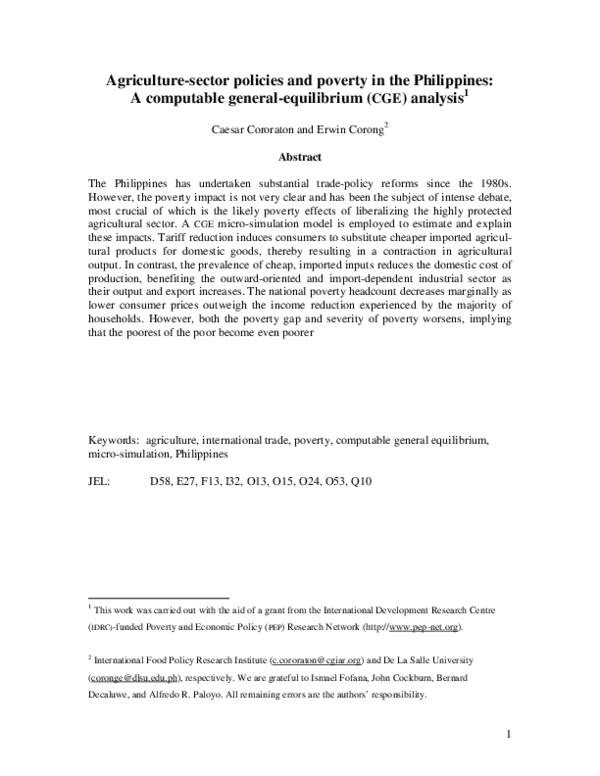 (PDF) 1 Agriculture-sector policies and poverty in the