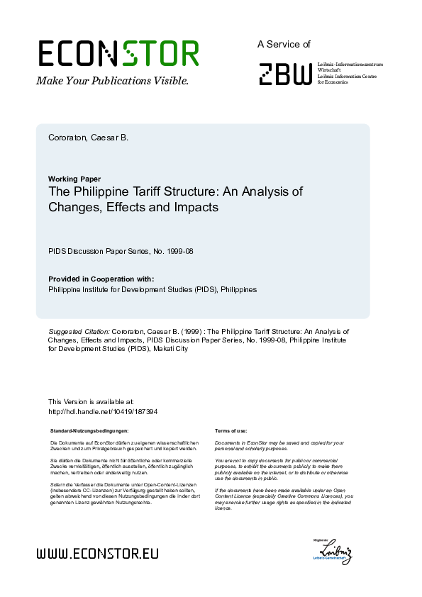 (PDF) The Philippine Tariff Structure: An Analysis of Changes, Effects ...