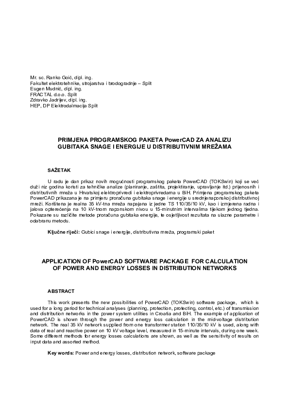 (PDF) Application of PowerCAD software package for calculation of power ...