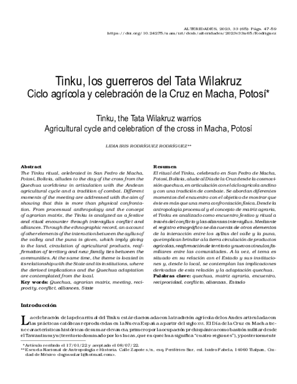 (PDF) Tinku, los guerreros del Tata Wilakruz Ciclo agrícola y ...