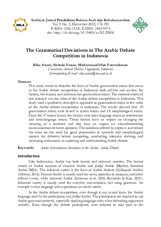 (PDF) The Grammatical Deviations in The Arabic Debate Competition in ...