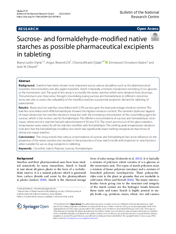 (PDF) Sucrose- and formaldehyde-modified native starches as possible ...