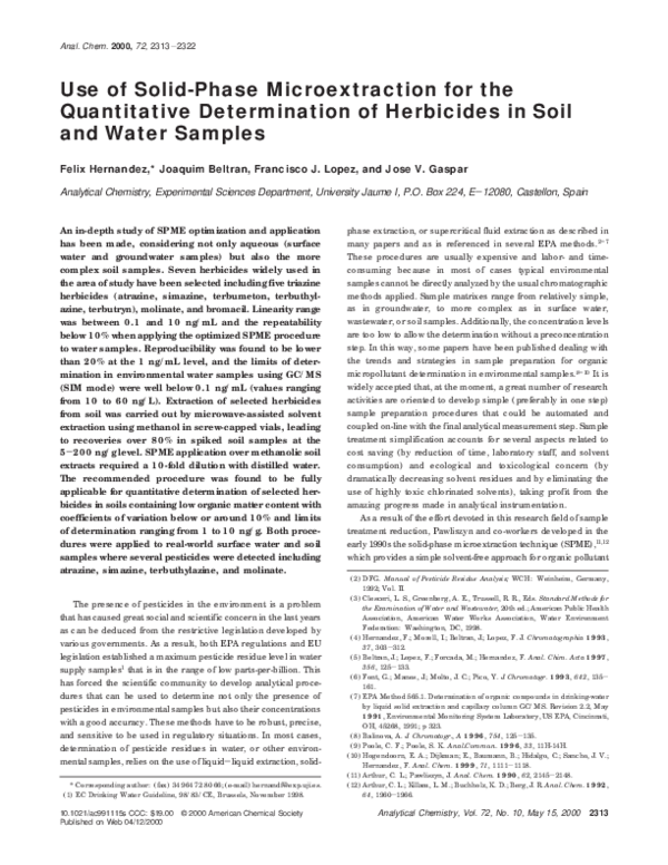 (PDF) Use of Solid-Phase Microextraction for the Quantitative Determination of Herbicides in ...