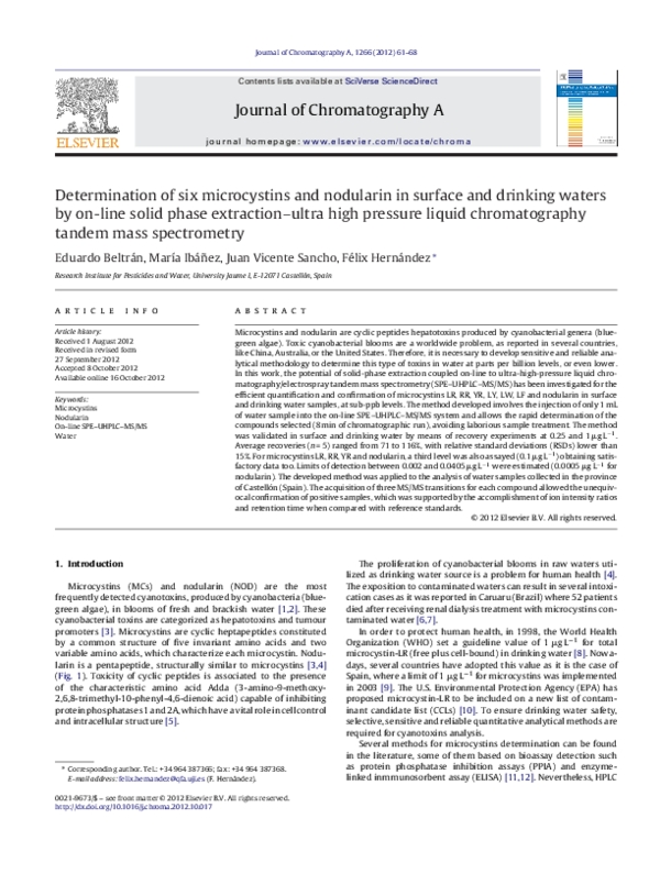 (PDF) Determination of six microcystins and nodularin in surface and drinking waters by on-line ...