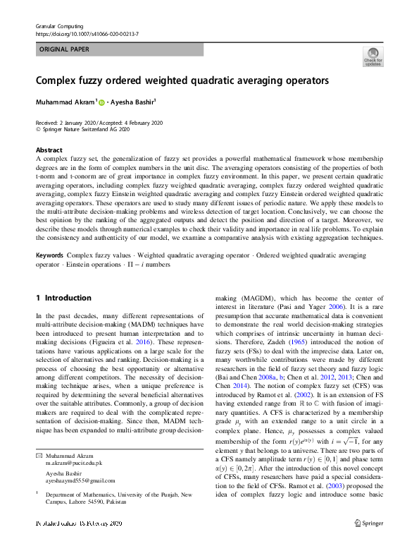 (PDF) Complex fuzzy ordered weighted quadratic averaging operators