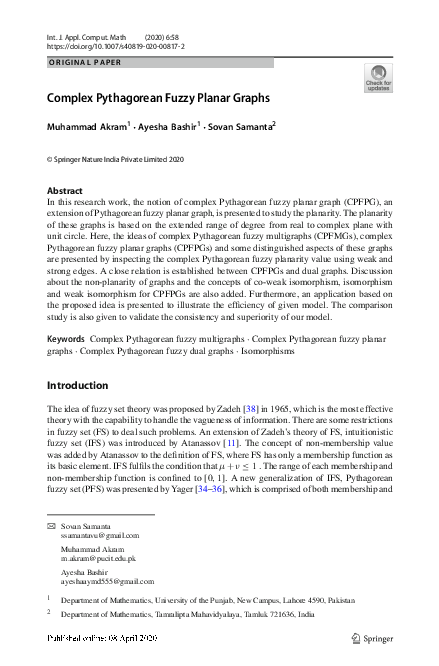 (PDF) Complex Pythagorean Fuzzy Planar Graphs