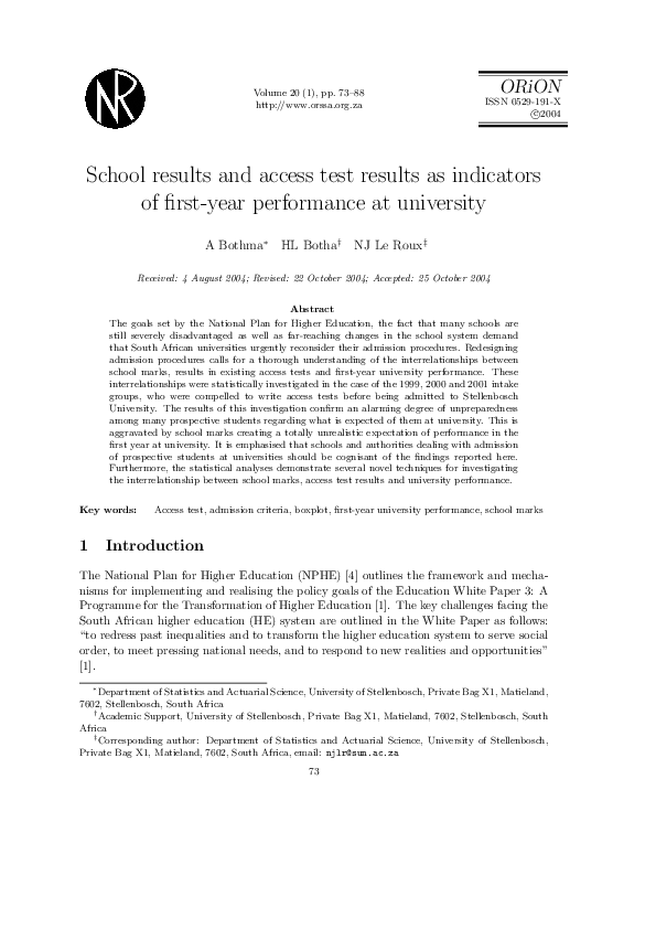 (PDF) School results and access test results as indicators of first ...