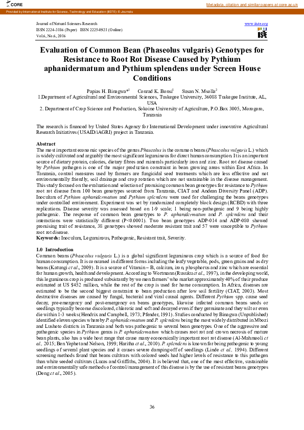 Pdf Evaluation Of Common Bean Phaseolus Vulgaris Genotypes For Resistance To Root Rot