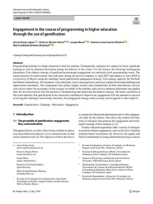 (PDF) Engagement in the course of programming in higher education through the use of gamification