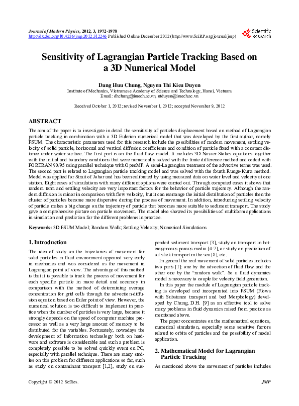 (PDF) Sensitivity of Lagrangian Particle Tracking Based on a 3D Numerical Model | K59 Nguyen ...