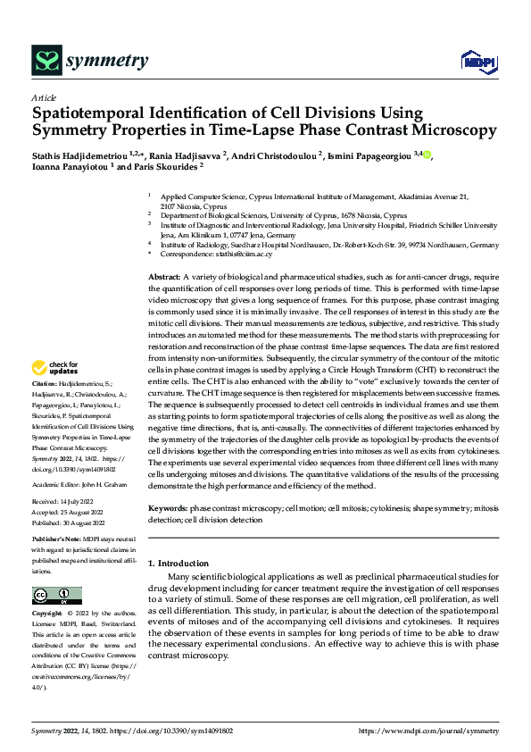 (PDF) Spatiotemporal Identification of Cell Divisions Using Symmetry Properties in Time-Lapse ...