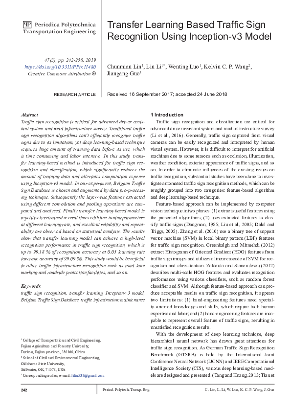 (PDF) Transfer Learning Based Traffic Sign Recognition Using Inception-v3 Model