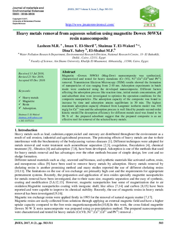 (PDF) Heavy metals removal from aqueous solution using magnetite Dowex ...