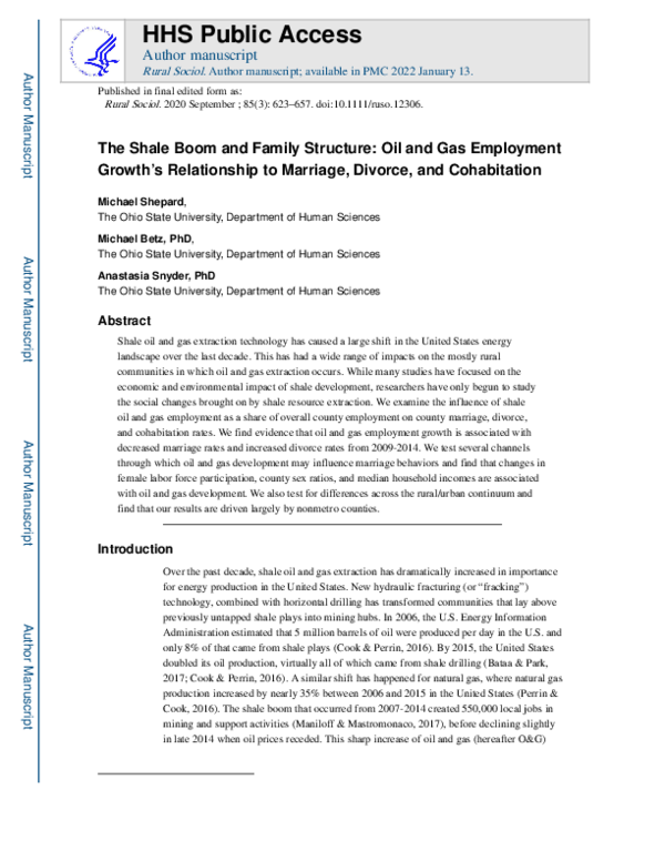 (PDF) The Shale Boom and Family Structure: Oil and Gas Employment ...