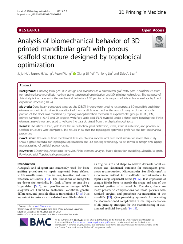 (PDF) Analysis of biomechanical behavior of 3D printed mandibular graft with porous scaffold ...