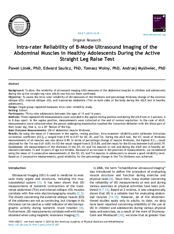 (PDF) Intra-rater reliability of B-mode ultrasound imaging of the ...